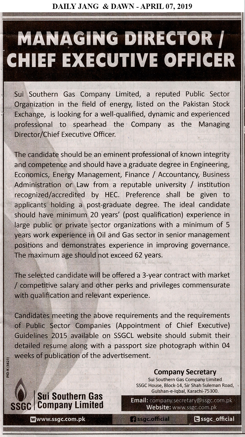 Appointment of Managing Director / CEO | Sui Southern Gas Company Limited