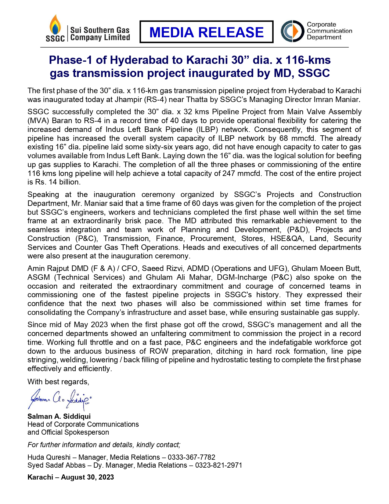 Phase-1 of Hyderabad to Karachi 30” dia. x 116-kms gas transmission ...