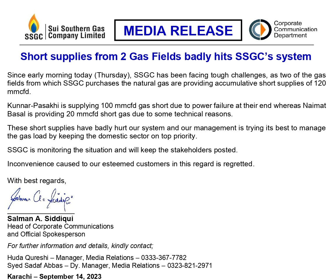 Short Supplies from 2 Gas Fields badly hits SSGC’s system | Sui ...