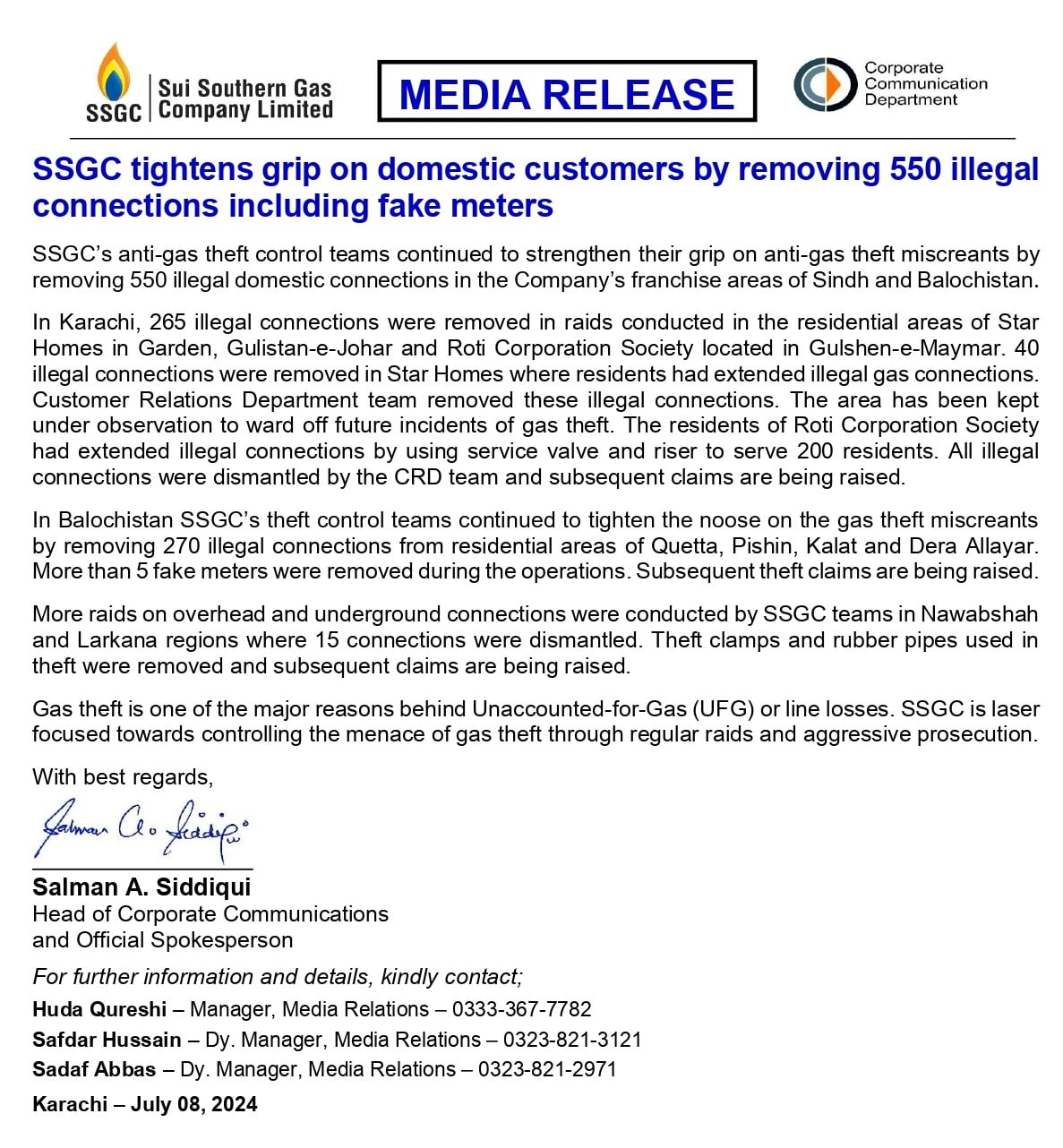 SSGC tightens grip on domestic customers by removing 550 illegal ...