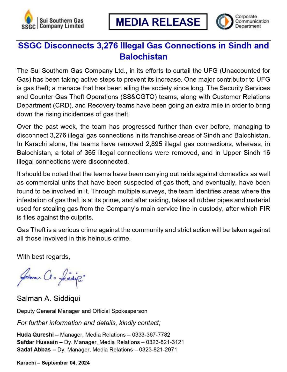 SSGC Disconnects 3,276 Illegal Gas Connections in Sindh and Balochistan ...